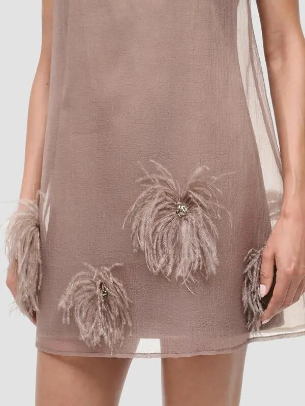 Staud Albee Feather-embellished Mesh Minidress