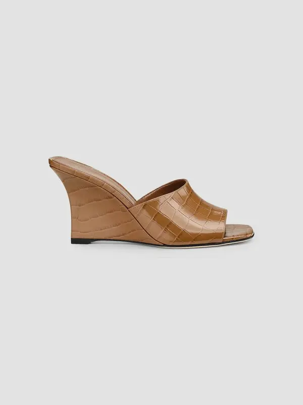 STUART WEITZMAN Vinnie 85mm Crocodile-embossed Leather Wedge Mules
