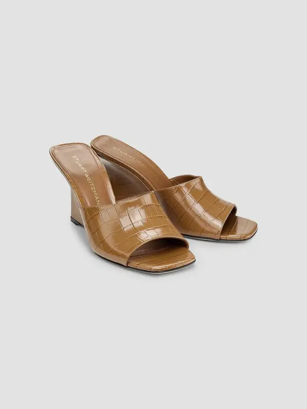 STUART WEITZMAN Vinnie 85mm Crocodile-embossed Leather Wedge Mules