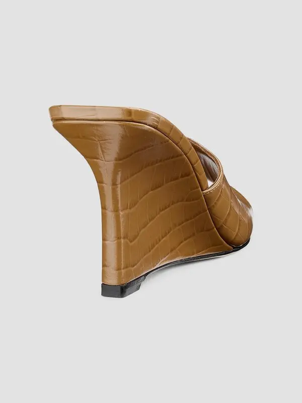 STUART WEITZMAN Vinnie 85mm Crocodile-embossed Leather Wedge Mules