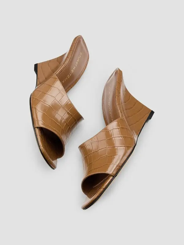STUART WEITZMAN Vinnie 85mm Crocodile-embossed Leather Wedge Mules