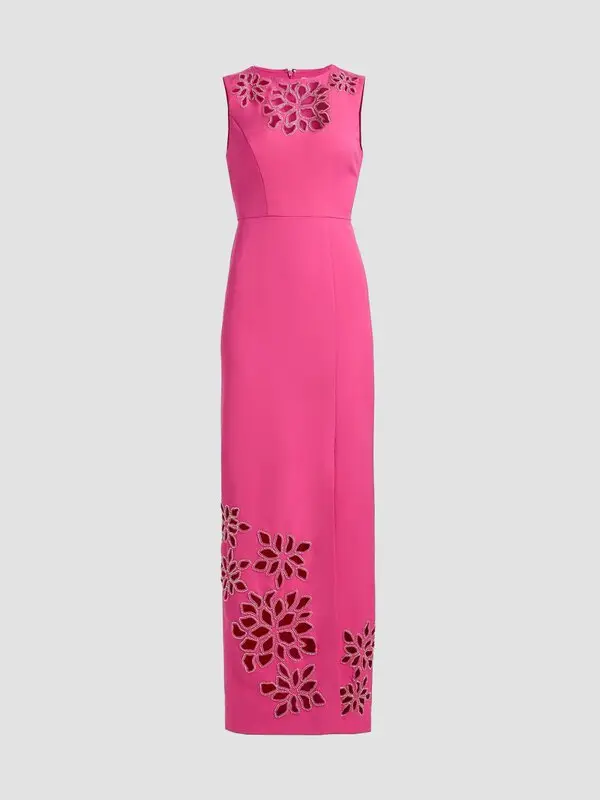 KAY UNGER Indiana Embellished Floral Laser-cut Column Gown - Raspberry Rose