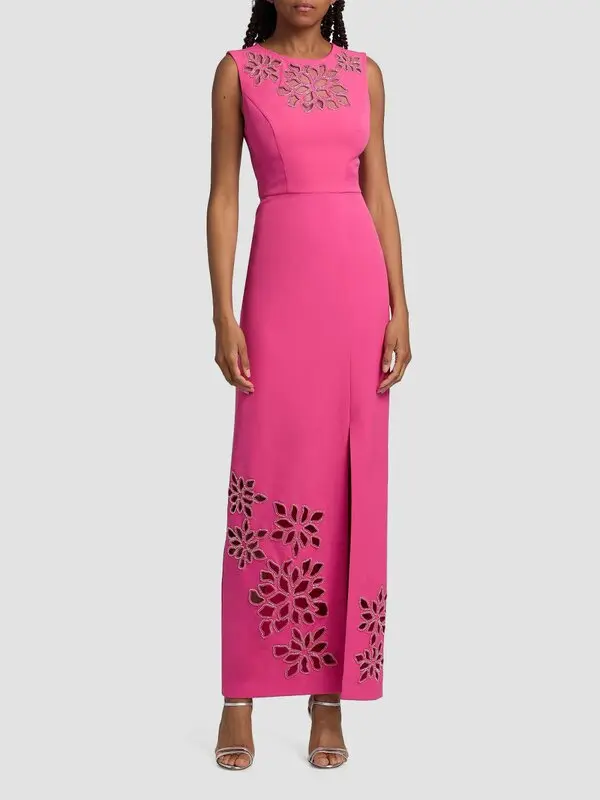 KAY UNGER Indiana Embellished Floral Laser-cut Column Gown