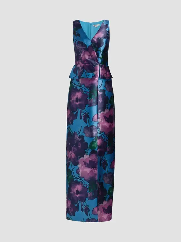 KAY UNGER Celeste Floral Mikado Column Gown