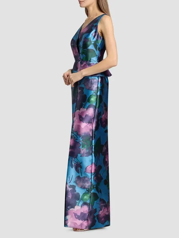 KAY UNGER Celeste Floral Mikado Column Gown