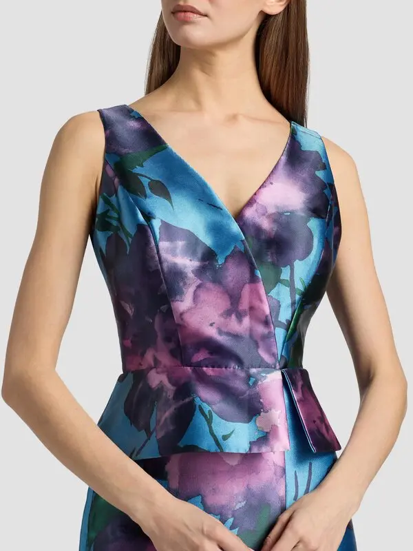 KAY UNGER Celeste Floral Mikado Column Gown