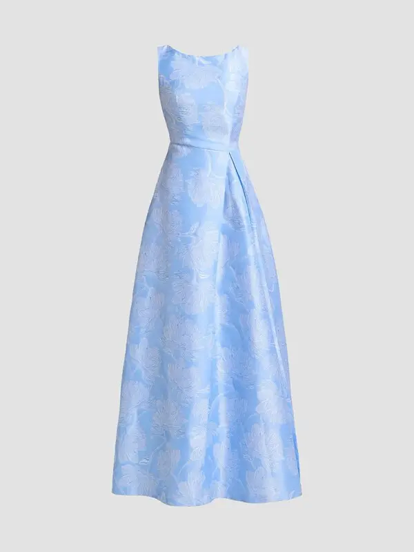 KAY UNGER Caitlin Floral Jacquard A-line Gown - Spring Blue