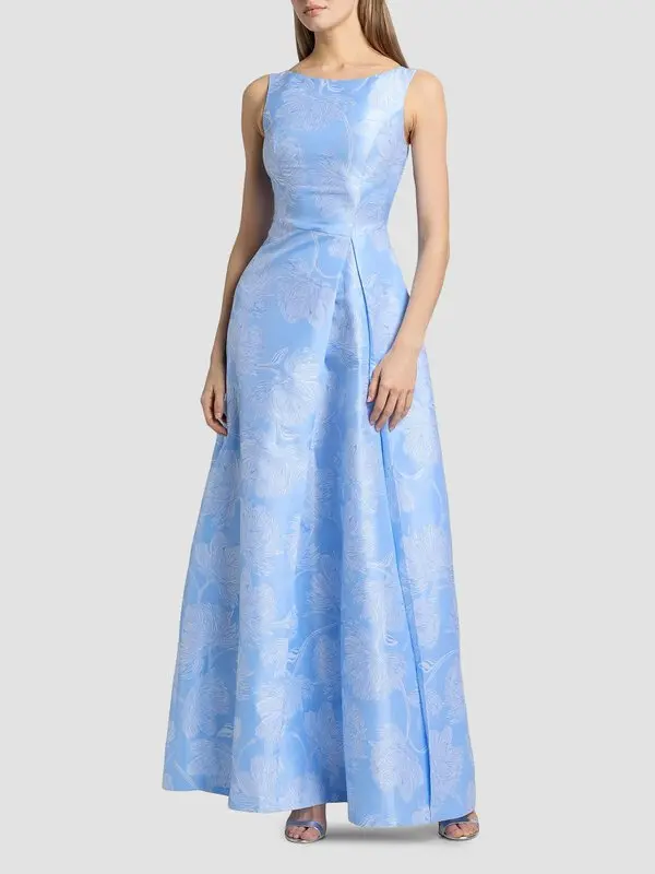 KAY UNGER Caitlin Floral Jacquard A-line Gown