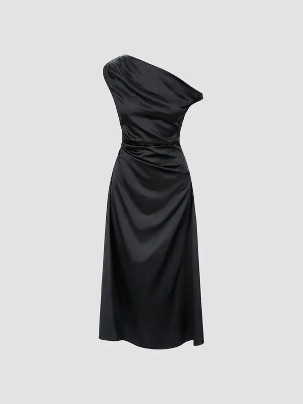 Staud Phare Silk One-shoulder Midi-dress - Black