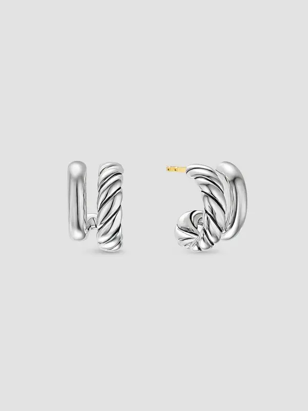 David Yurman Mercer Double Hoop Huggie Earrings In Sterling 13.5mm - Silver