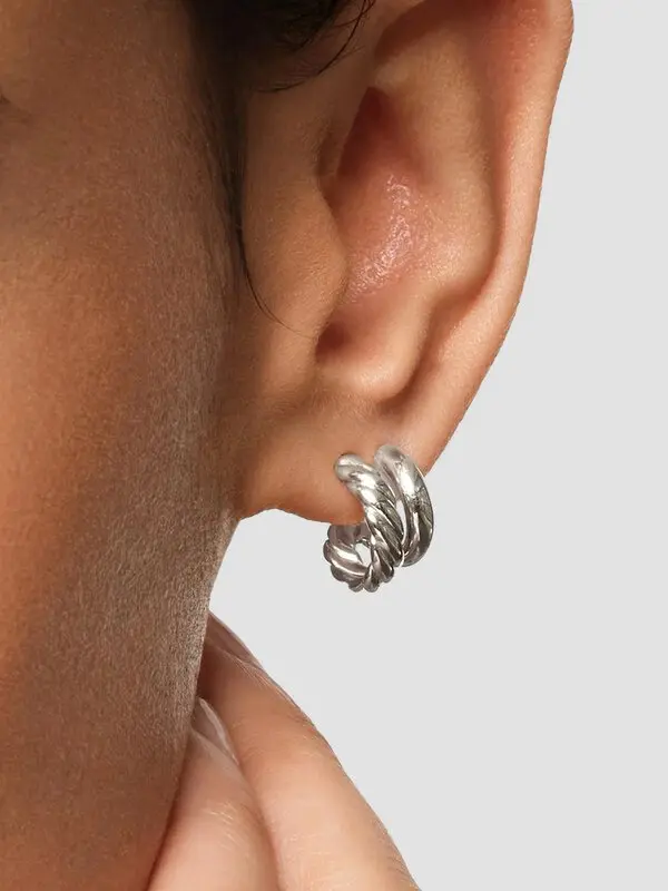 David Yurman Mercer Double Hoop Huggie Earrings In Sterling 13.5mm