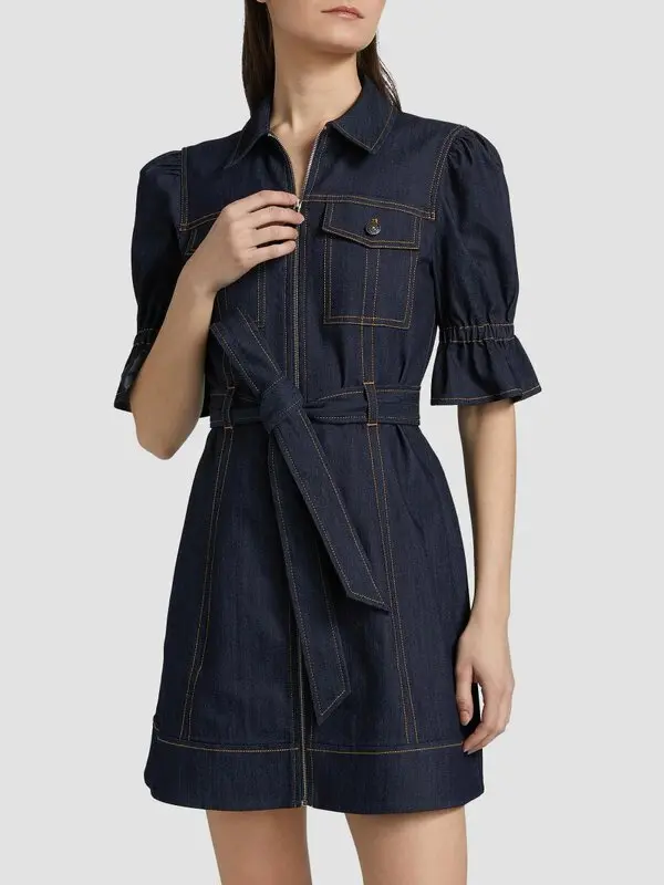 Cinq À Sept Holly Stretch-denim Tie-waist Minidress