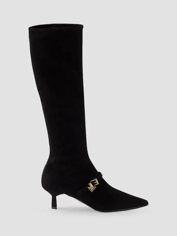 Prada Stretch Suede Boots - Black