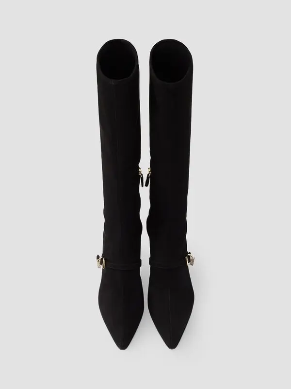 Prada Stretch Suede Boots - Black