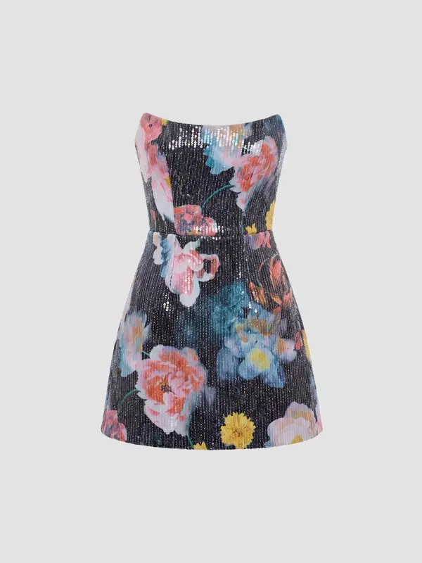 Dress The Population Amity Sequined Floral Mini Dress - Black Multi