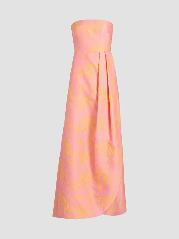 AS IT MAY Kaia Floral Jacquard Strapless Gown