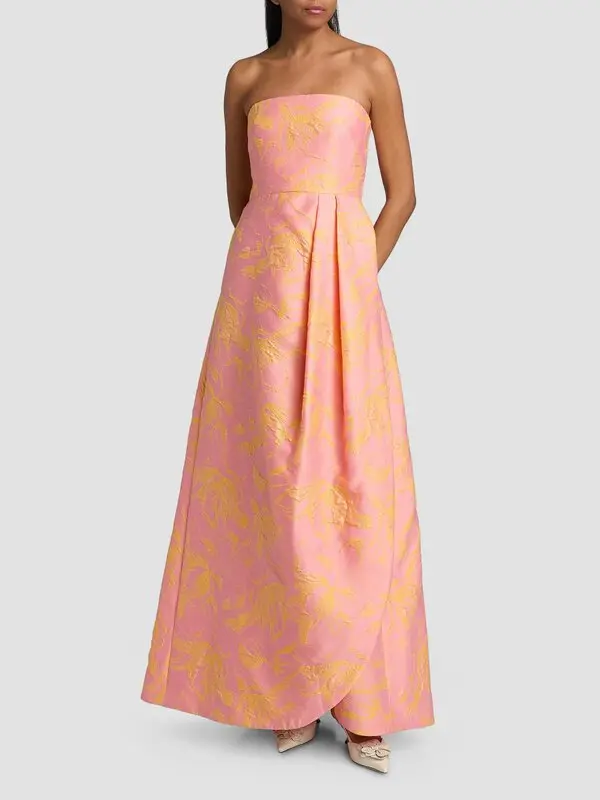 AS IT MAY Kaia Floral Jacquard Strapless Gown