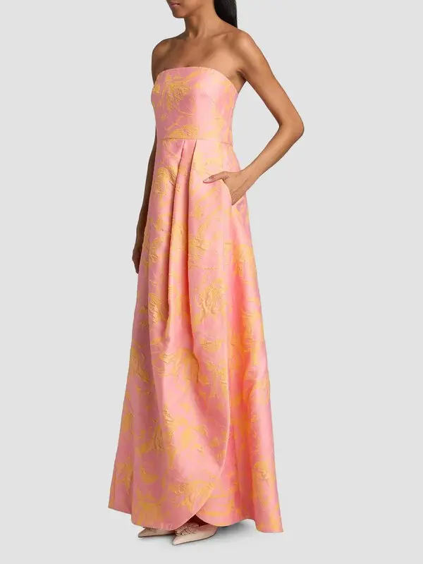 AS IT MAY Kaia Floral Jacquard Strapless Gown