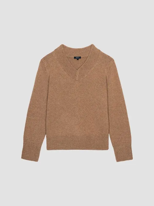 Rails Lidya Cotton-wool V-neck Sweater - Heather Camel