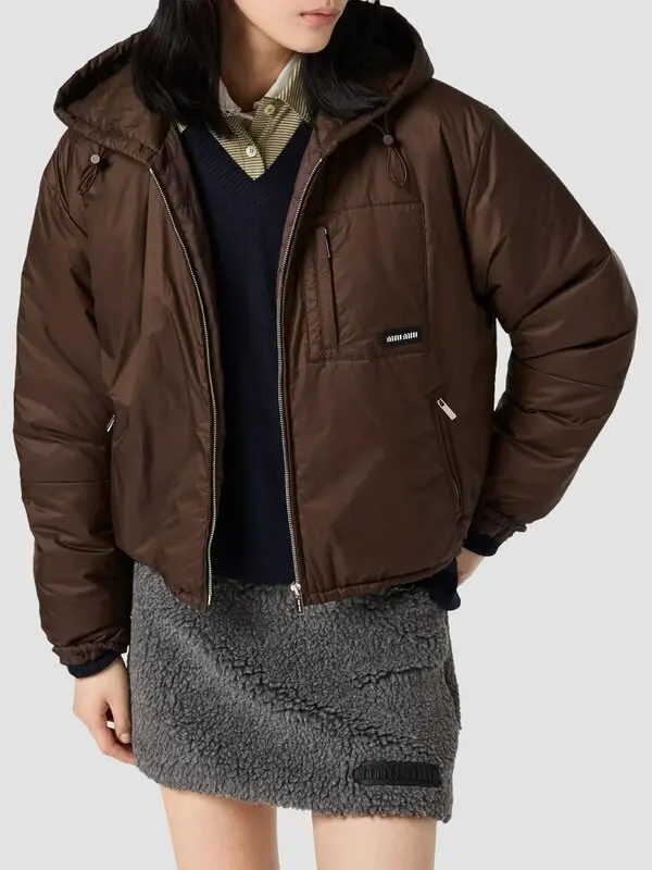 Miu Miu Cropped Ripstop Down Jacket - Brown