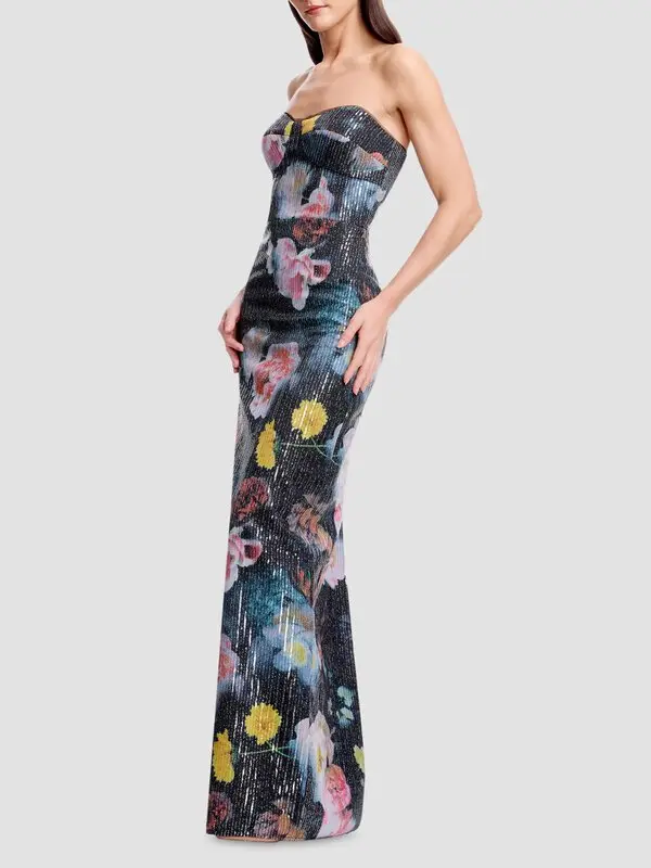 Dress The Population Vada Floral Sequined Strapless Maxi Gown