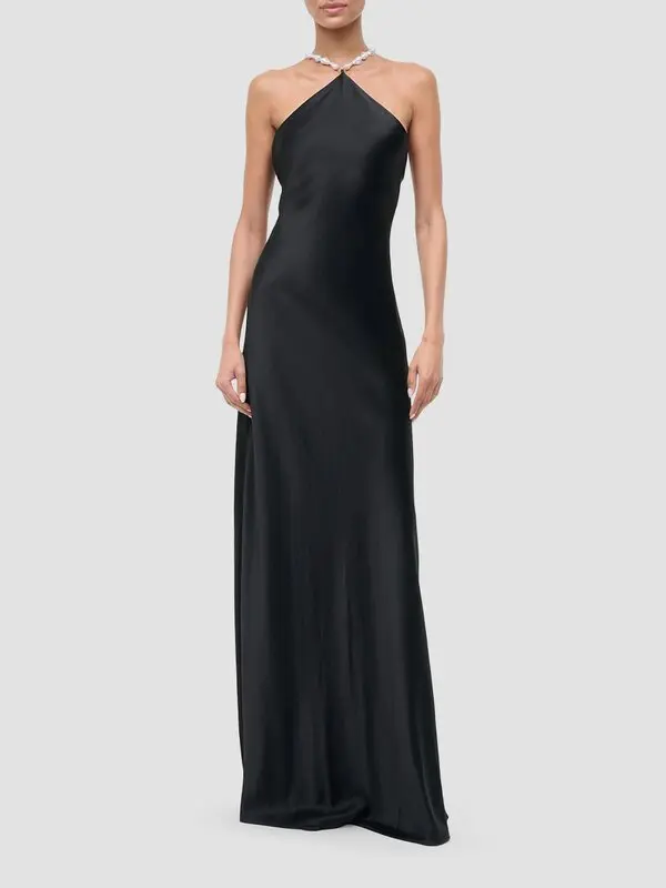 Staud Cadence Imitation Pearl-embellished Satin Maxi Dress