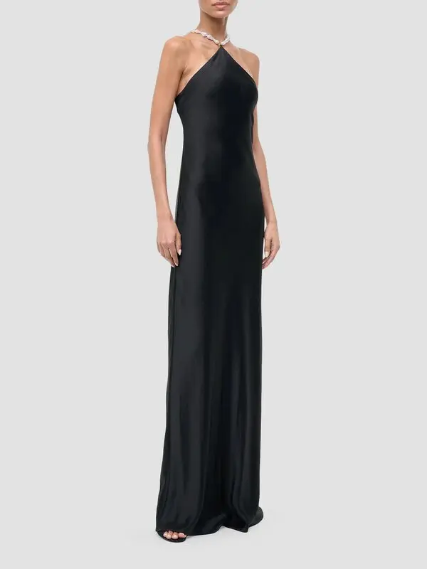Staud Cadence Imitation Pearl-embellished Satin Maxi Dress