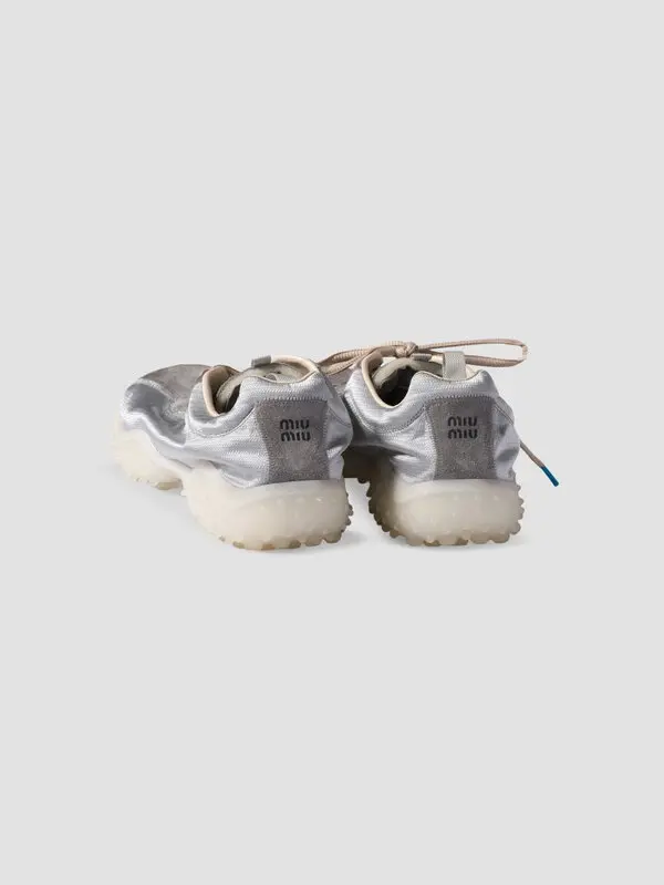 Miu Miu Bubble Technical Fabric And Suede Sneakers - Grey