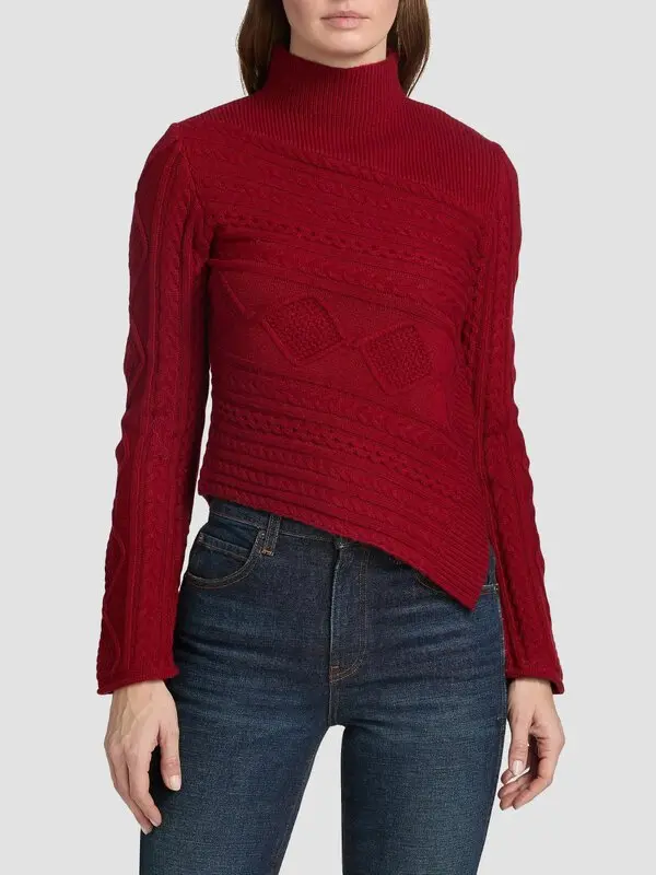 Staud Sidney Mixed Cable-knit Asymmetric Turtleneck Sweater