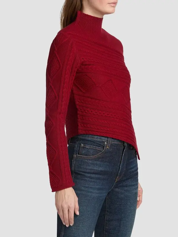 Staud Sidney Mixed Cable-knit Asymmetric Turtleneck Sweater