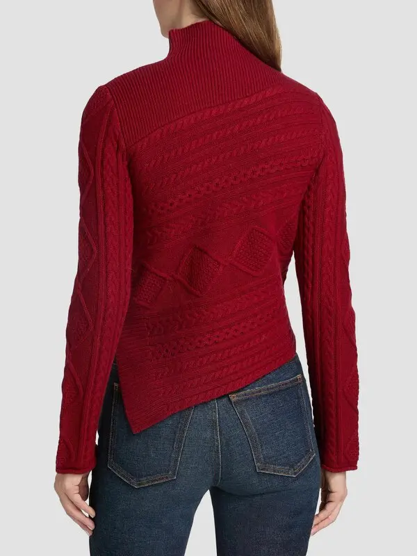 Staud Sidney Mixed Cable-knit Asymmetric Turtleneck Sweater