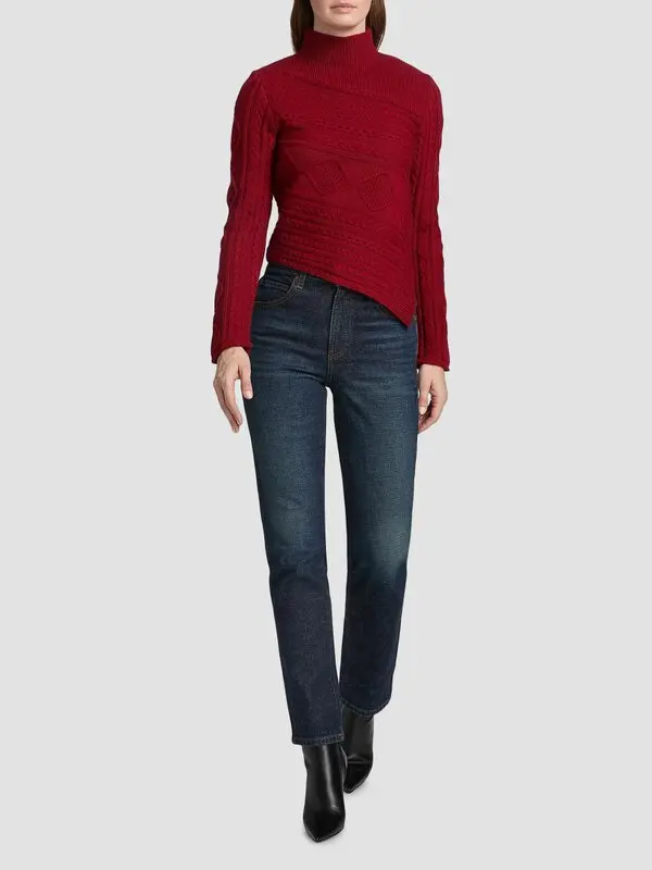 Staud Sidney Mixed Cable-knit Asymmetric Turtleneck Sweater