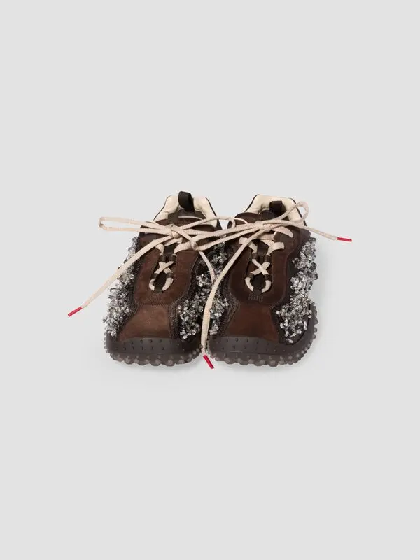 Miu Miu Bubble Embroidered Technical Fabric And Suede Sneakers - Brown