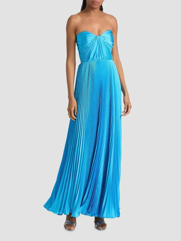 AS IT MAY Daniela Pleated Satin Strapless Gown