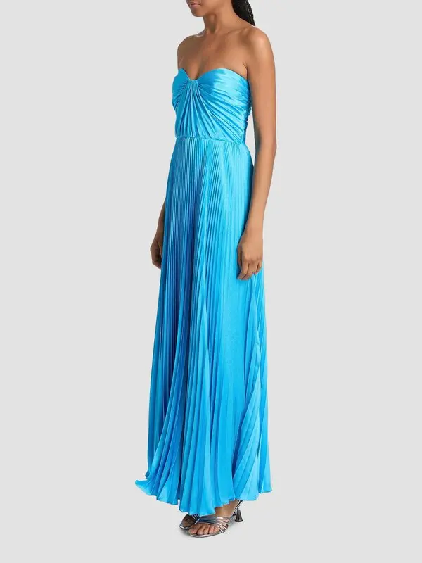 AS IT MAY Daniela Pleated Satin Strapless Gown