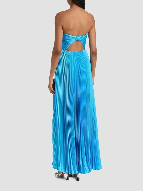 AS IT MAY Daniela Pleated Satin Strapless Gown