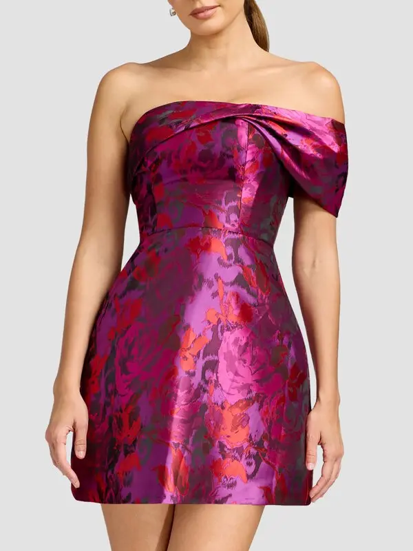 Dress The Population Olive Jacquard Mini Dress - Bright Fuchsia Multi
