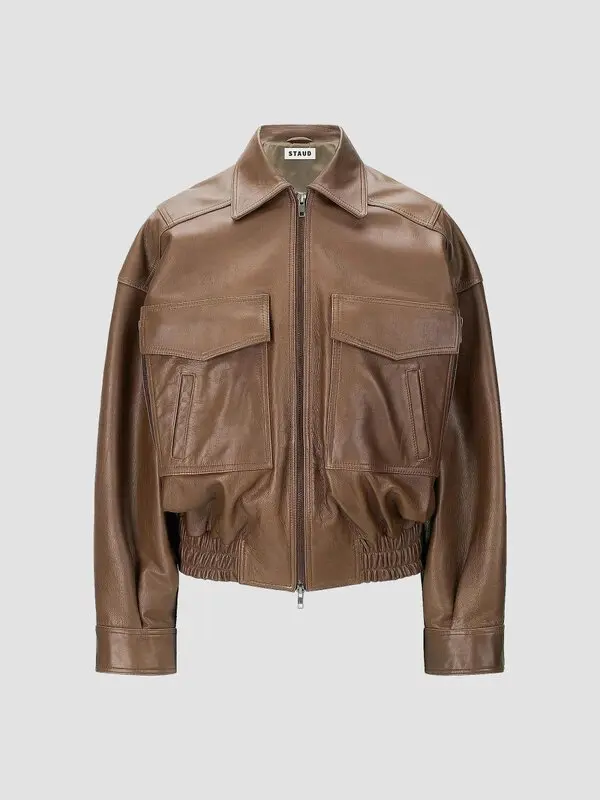 Staud Eugene Leather Bomber Jacket