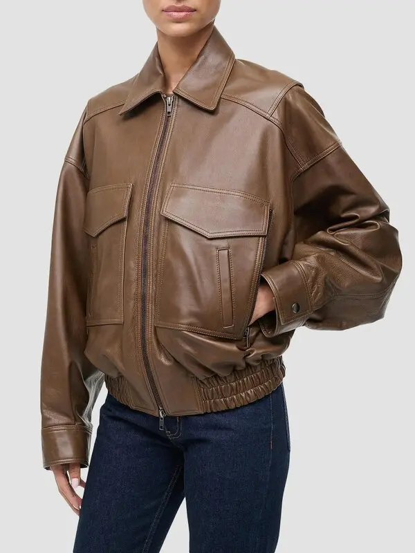 Staud Eugene Leather Bomber Jacket