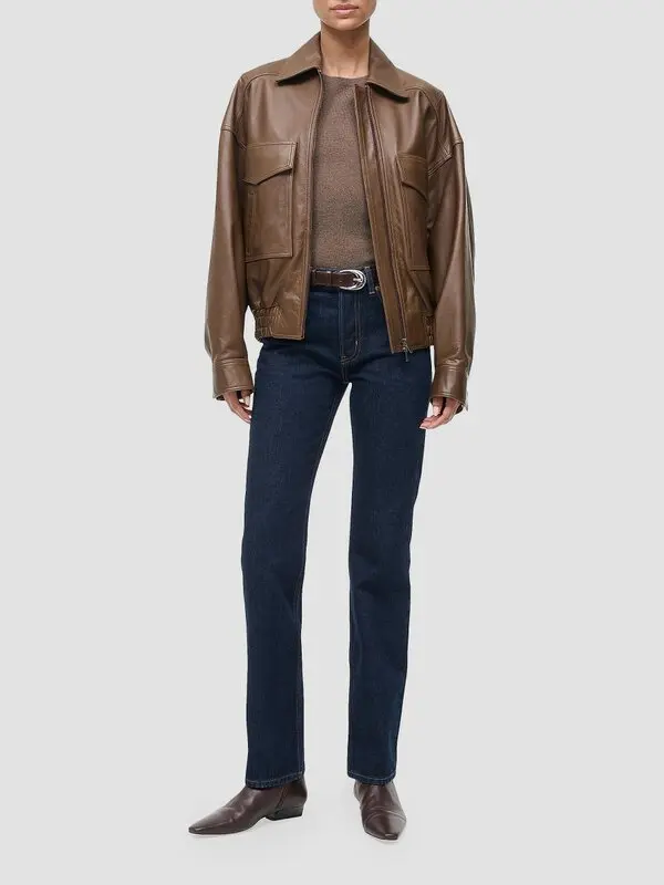 Staud Eugene Leather Bomber Jacket