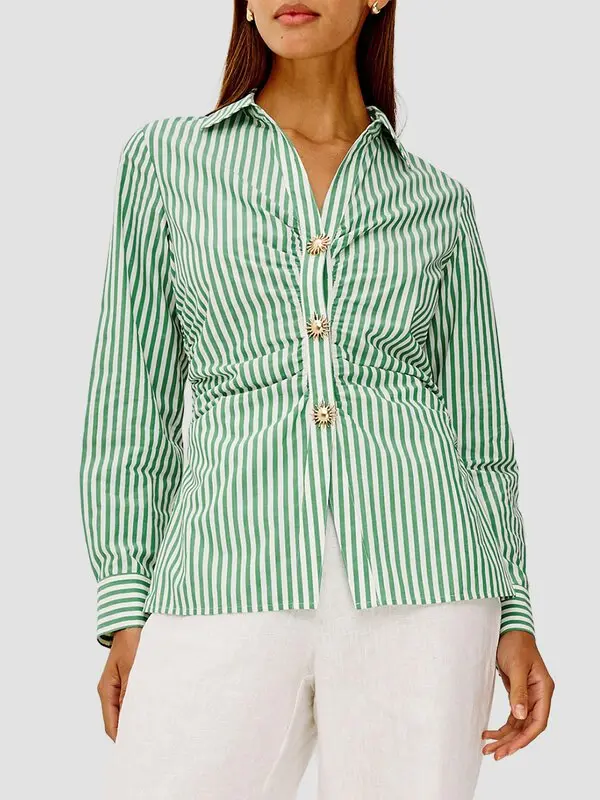 Rails Carayln Striped Cotton-blend Shirt - Emerald Stripe