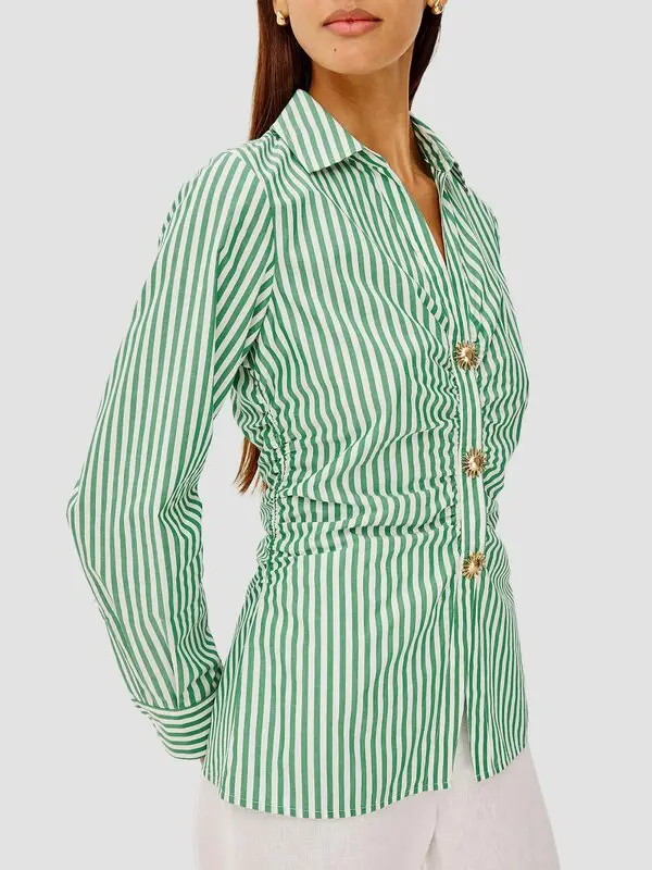 Rails Carayln Striped Cotton-blend Shirt - Emerald Stripe