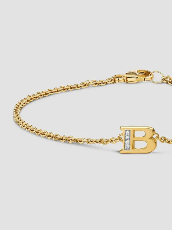 David Yurman Petite Pavé Initial Chain Bracelet In 18k Yellow Gold - Initial B