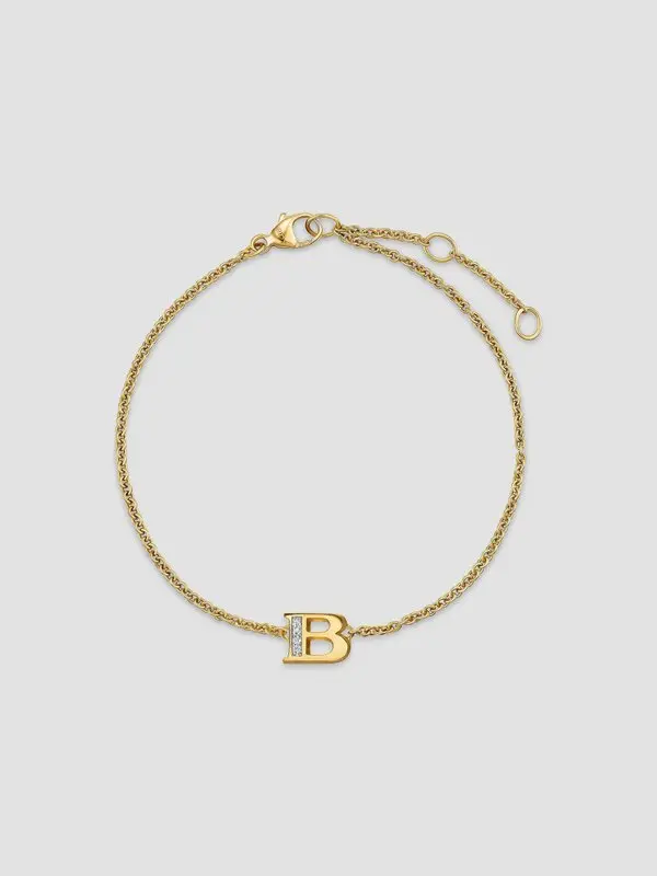 David Yurman Petite Pavé Initial Chain Bracelet In 18k Yellow Gold - Initial B