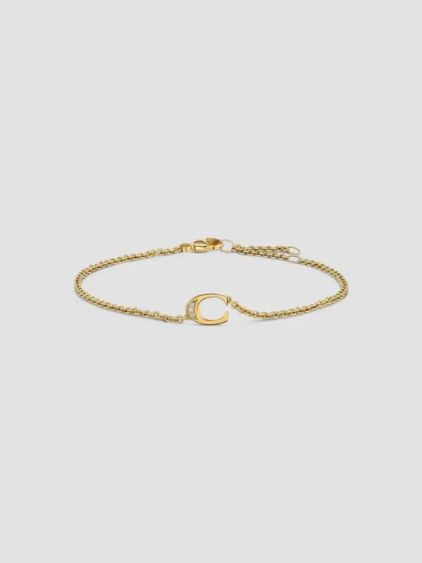 David Yurman Petite Pavé Initial Chain Bracelet In 18k Yellow Gold - Initial C