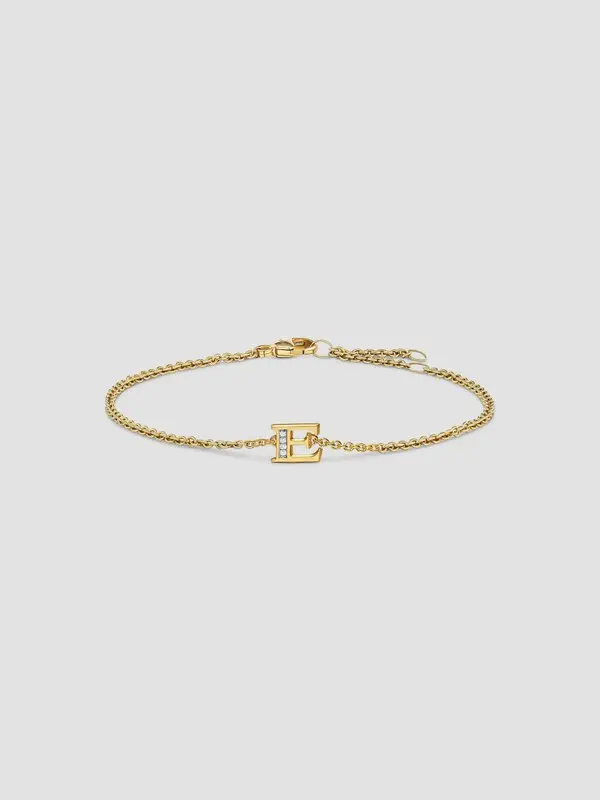David Yurman Petite Pavé Initial Chain Bracelet In 18k Yellow Gold - Initial E