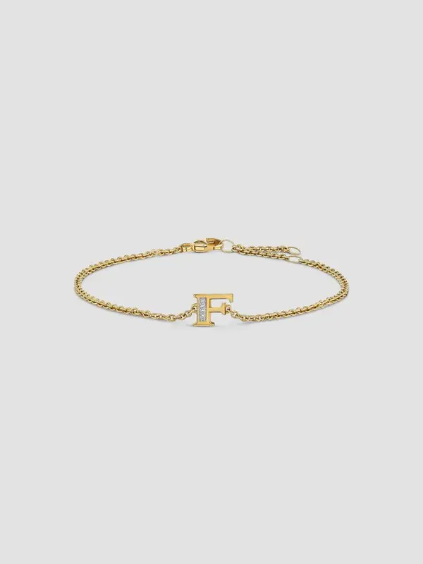 David Yurman Petite Pavé Initial Chain Bracelet In 18k Yellow Gold - Initial F
