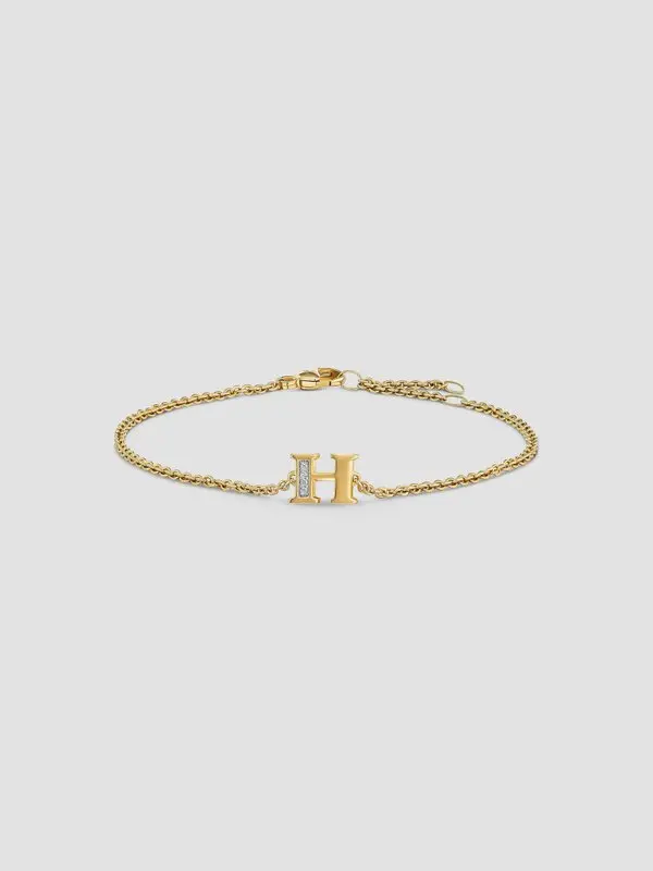 David Yurman Petite Pavé Initial Chain Bracelet In 18k Yellow Gold - Initial H