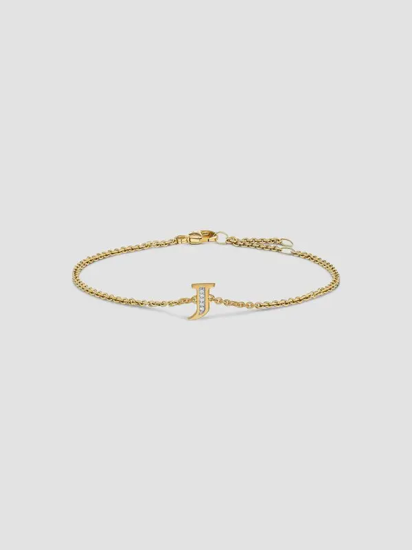 David Yurman Petite Pavé Initial Chain Bracelet In 18k Yellow Gold - Initial J