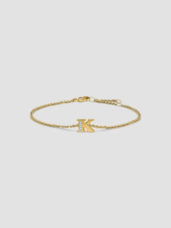David Yurman Petite Pavé Initial Chain Bracelet In 18k Yellow Gold - Initial K